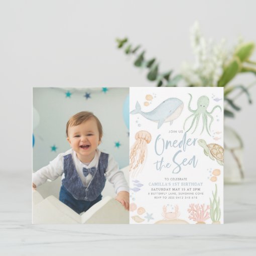 Oneder The Sea 1st Birthday Under The Sea Photo Invitation | Zazzle