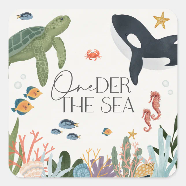 Oneder The Sea First Birthday Envelope Favor Square Sticker | Zazzle