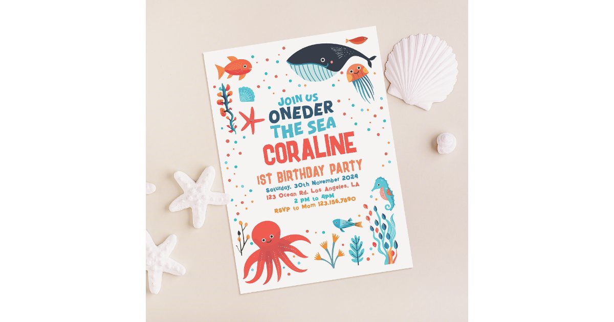 Oneder The Sea First Birthday Invitation | Zazzle