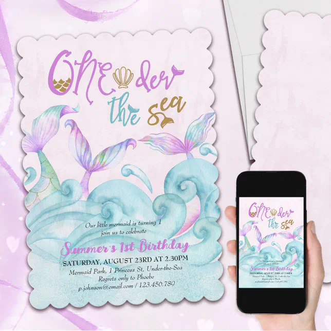 Oneder the Sea Little Mermaid 1st Birthday Invitation | Zazzle