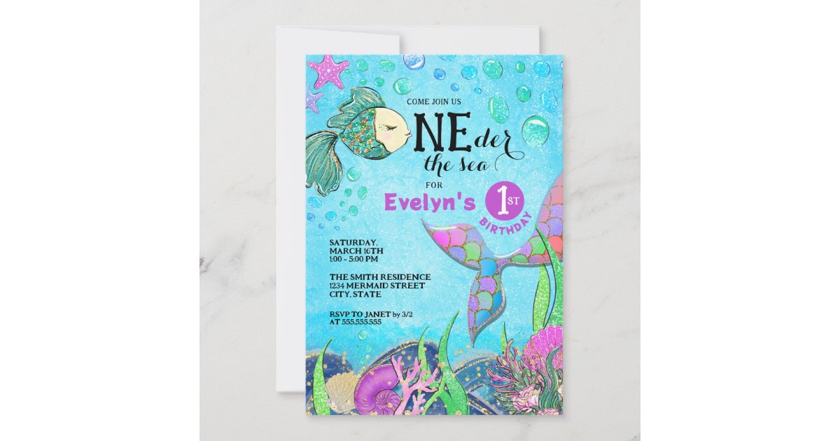 ONEder the Sea Mermaid 1st Birthday Invitation | Zazzle