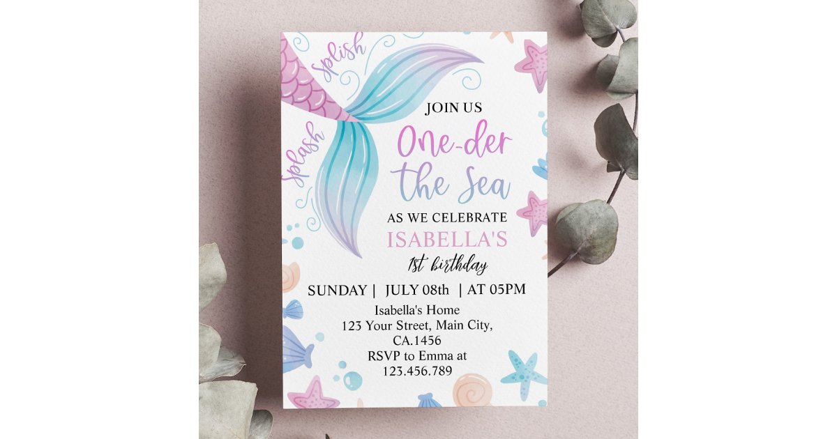 Oneder The Sea Mermaid 1st Birthday Invitation | Zazzle