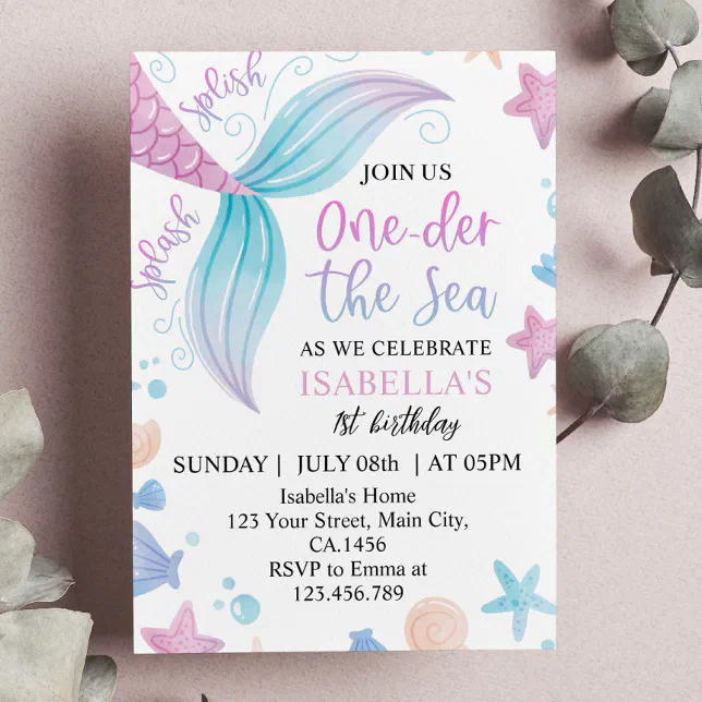 Oneder The Sea Mermaid 1st Birthday Invitation | Zazzle