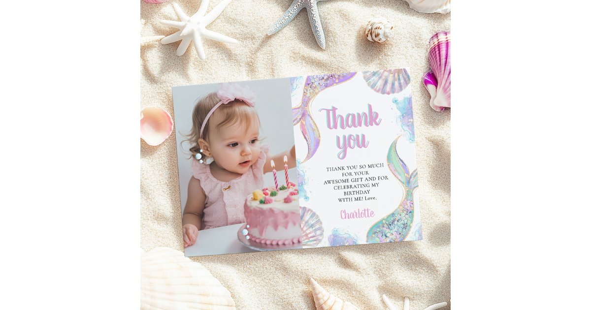 Oneder the Sea Mermiad Birthday Thank You Card | Zazzle