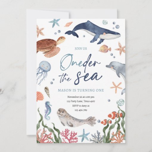 Oneder the Sea Nautical Ocean 1st First Birthday Invitation | Zazzle