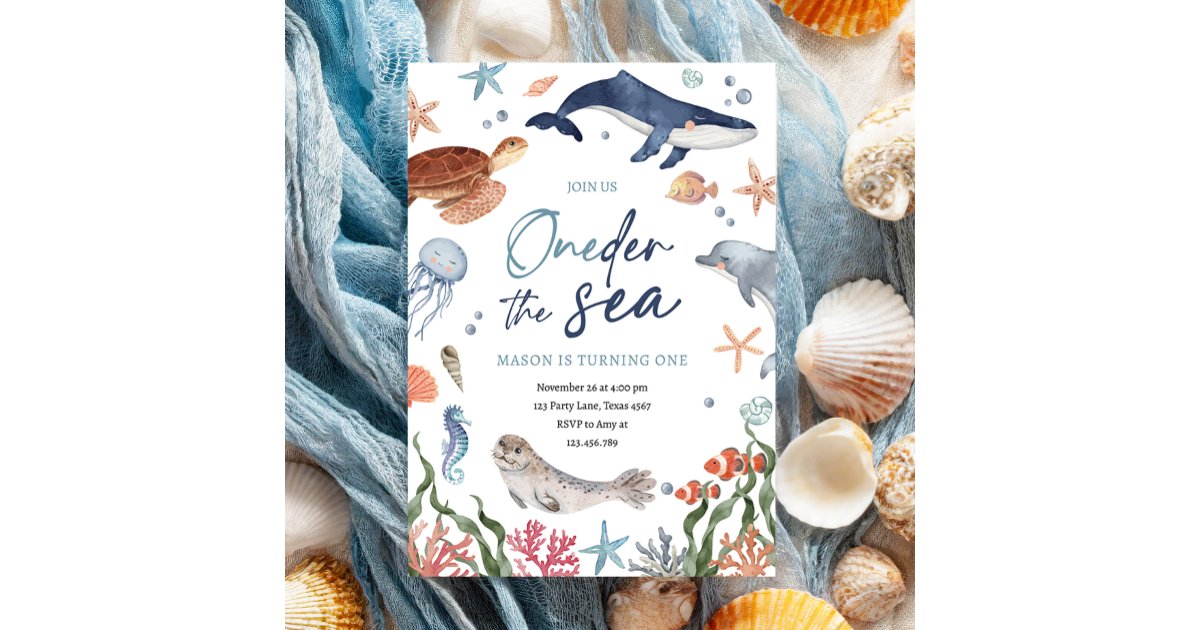 Oneder the Sea Nautical Ocean 1st First Birthday Invitation | Zazzle