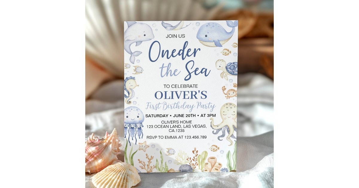 Oneder The Sea Ocean Animals Boy Birthday Invitation | Zazzle