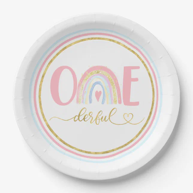 Onederful 1st Birthday Party Pastel Rainbow Paper Plates | Zazzle