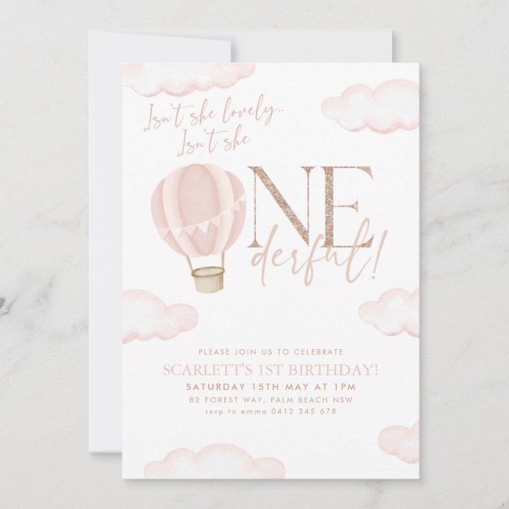 Onederful Hot Air Balloon 1st Birthday Invitation | Zazzle