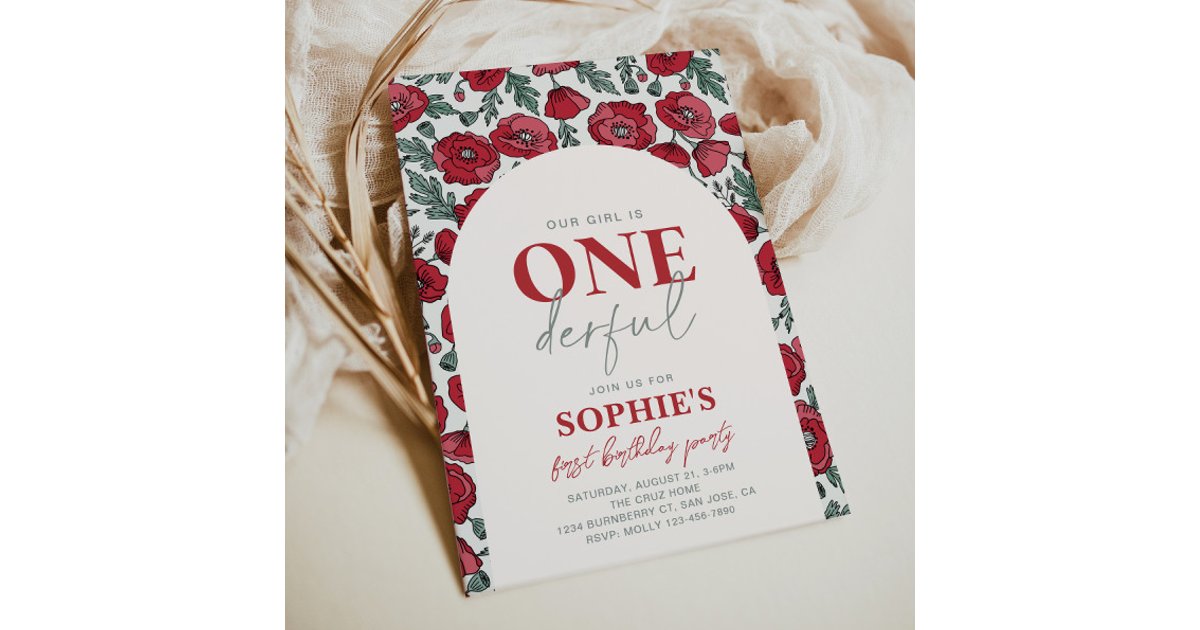 Onederful Poppy Birthday Invitation | Zazzle