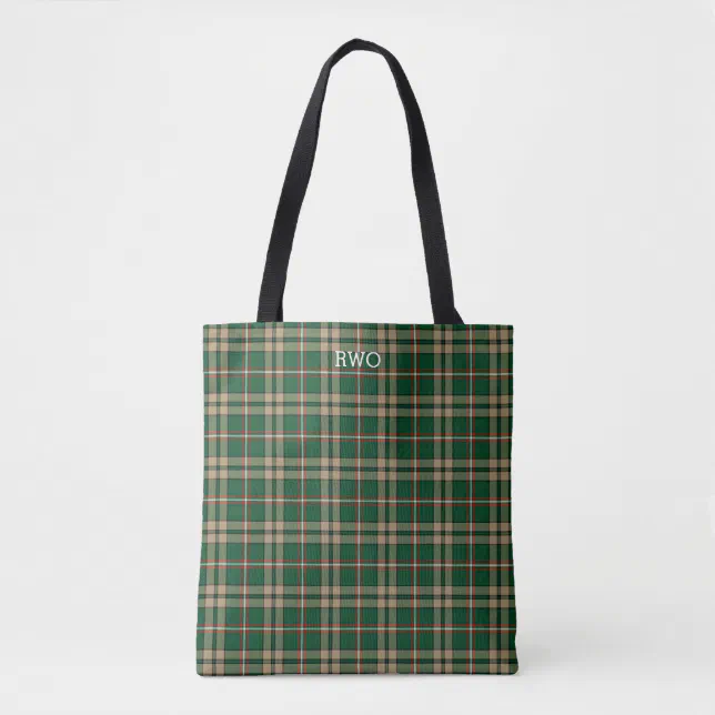 O'Neill Clan Tartan Green Plaid Monogram Tote Bag | Zazzle