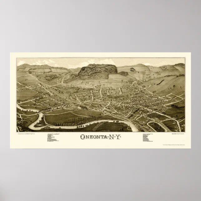 Oneonta, NY Panoramic Map - 1884 Poster | Zazzle