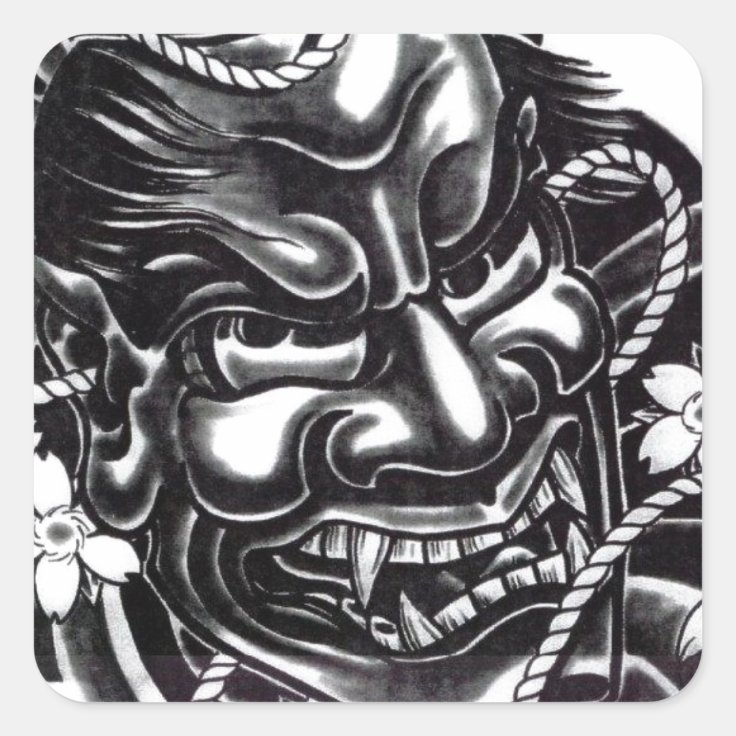 Oni Mask Japanese Design Square Sticker | Zazzle
