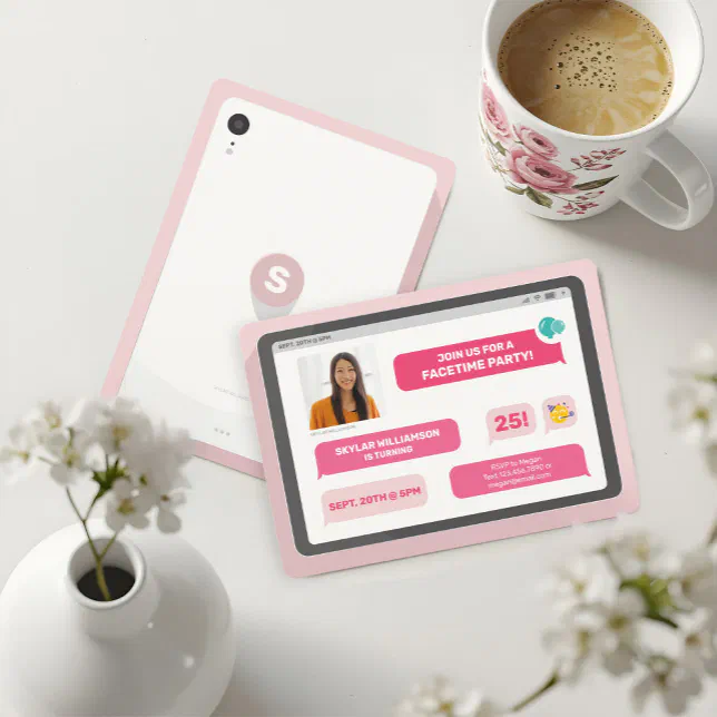 Online Group Video Chat Tablet Text Message Party Invitation | Zazzle