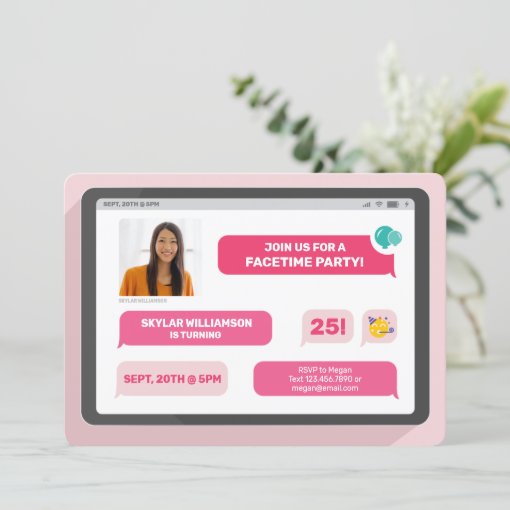 Online Group Video Chat Tablet Text Message Party Invitation | Zazzle