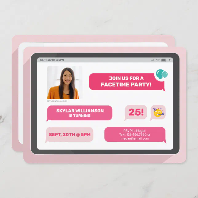 Online Group Video Chat Tablet Text Message Party Invitation | Zazzle