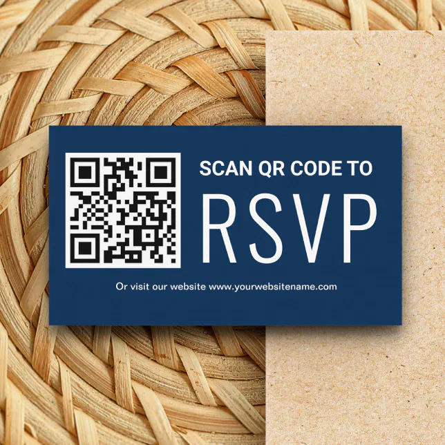 Online QR Code RSVP Wedding Website Blue White Enclosure Card | Zazzle