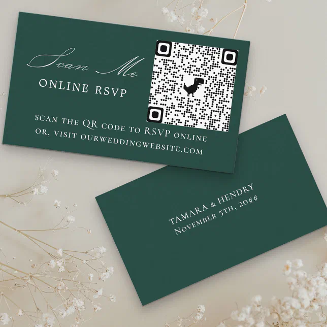 Online RSVP QR Code Emerald Wedding Website Enclosure Card | Zazzle