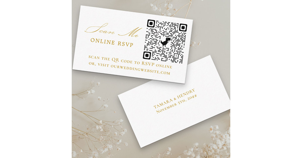 Online RSVP QR Code Gold Wedding Website Enclosure Card | Zazzle