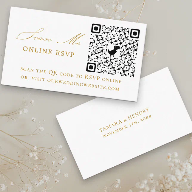 Online RSVP QR Code Gold Wedding Website Enclosure Card | Zazzle
