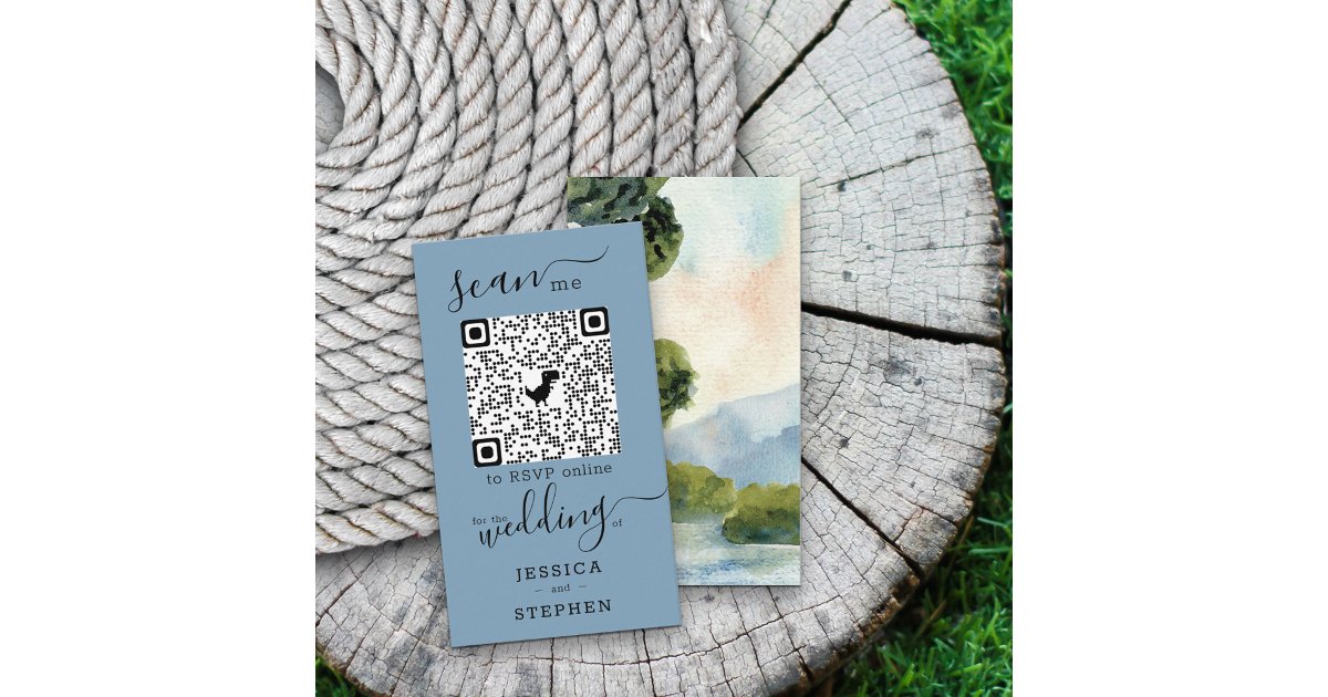 Online RSVP QR Code Lake Evergreen Wedding Website Enclosure Card | Zazzle