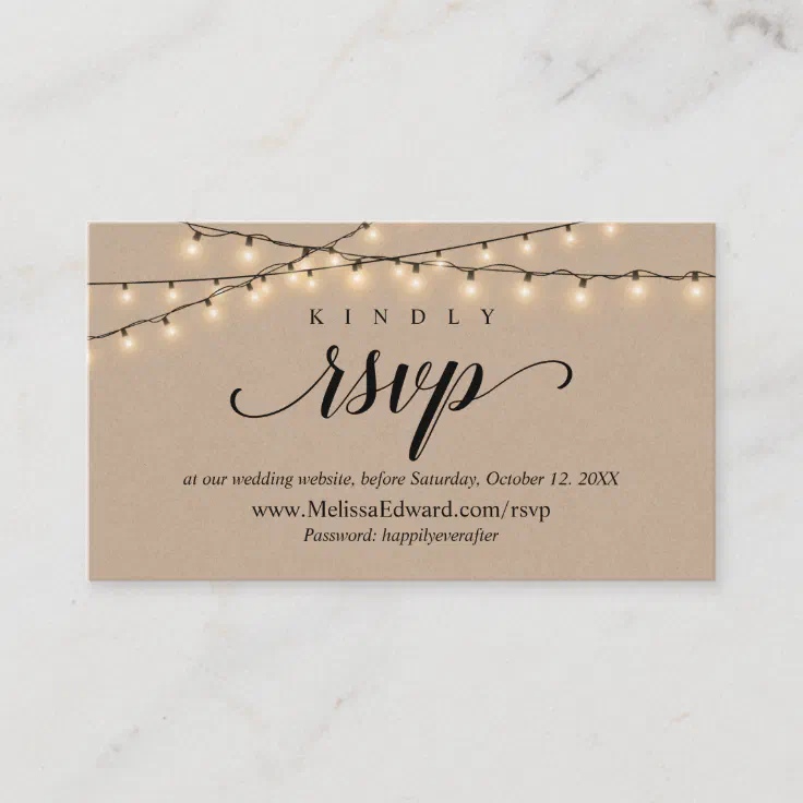 Online RSVP website, String Lights Kraft Enclosure | Zazzle