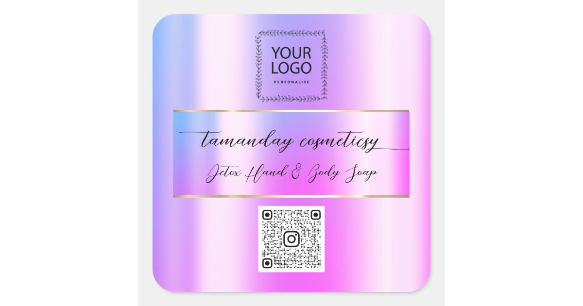 Online Shop QRCode Logo Photo Product Pink Gold Square Sticker | Zazzle