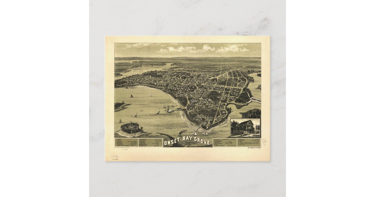 Onset Bay Grove Wareham Massachusetts Map (1885) Postcard | Zazzle