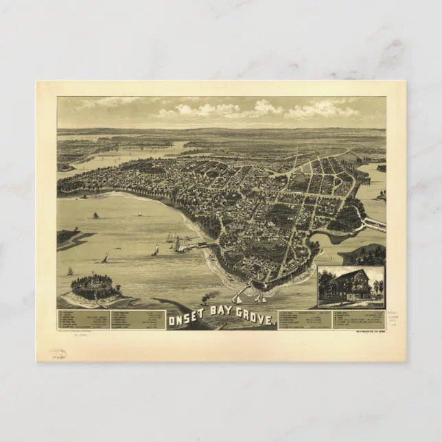 Onset Bay Grove Wareham Massachusetts Map (1885) Postcard | Zazzle