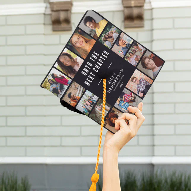 Onto The Next Chapter Photo Collage Graduation Cap Topper | Zazzle