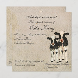 Onyx & Ivory Cows Baby Invitation | Zazzle