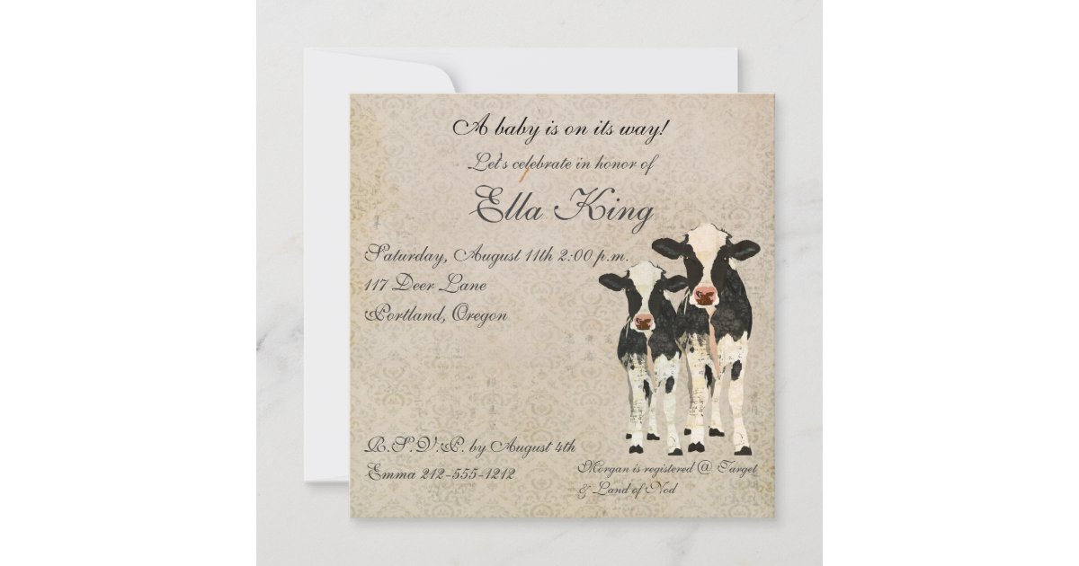 Onyx & Ivory Cows Baby Invitation | Zazzle
