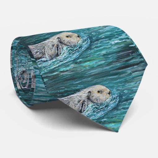 Ooh Goody Lunchtime Sea Otter Painting Neck Tie | Zazzle