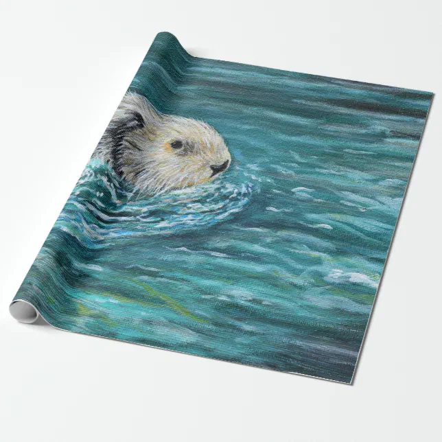 Ooh Goody Lunchtime Sea Otter Painting Wrapping Paper | Zazzle