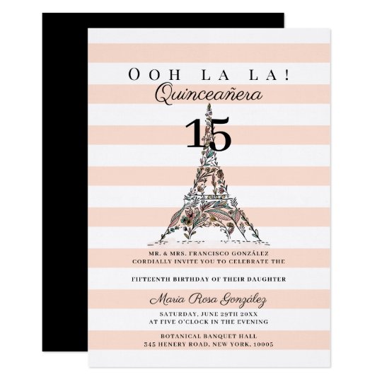 Ooh La La Floral Eiffel Tower Paris Quinceañera Invitation | Zazzle.com