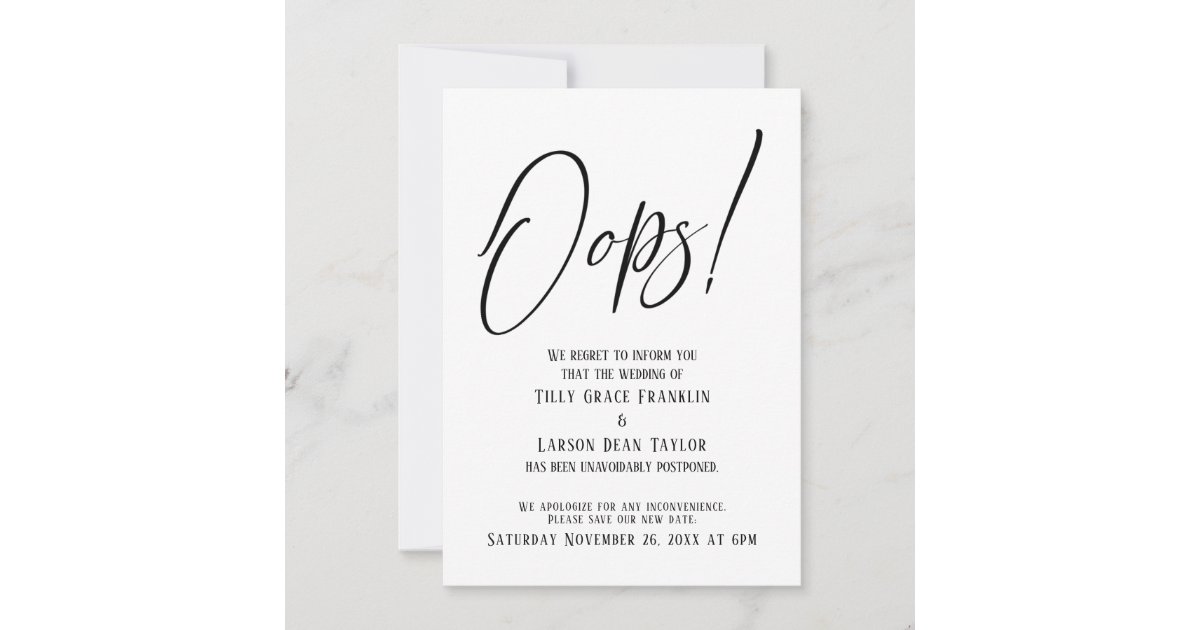 Oops! Funny Delayed Wedding Simple Card | Zazzle