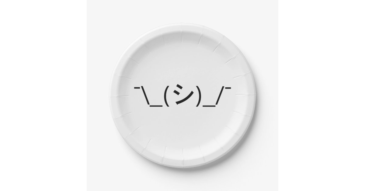 Oops Shrug Emoticon ¯\_(シ)_/¯ Japanese Kaomoji Paper Plates | Zazzle