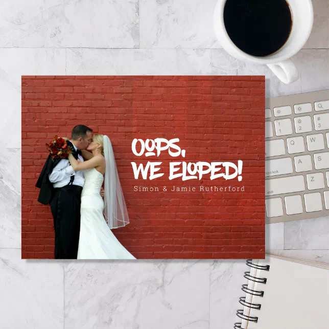 Oops We Eloped Photo Wedding Announcement Postcard | Zazzle