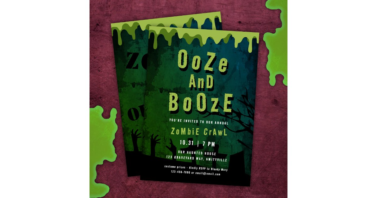 Ooze And Booze Scary Halloween Zombie Crawl Invitation | Zazzle