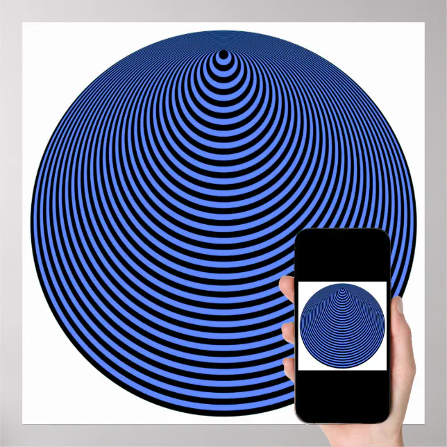 Op Art Concentric Circles Blue Over Black Poster | Zazzle