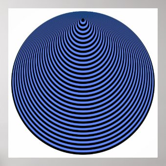 Op Art Concentric Circles Blue Over Black Poster | Zazzle