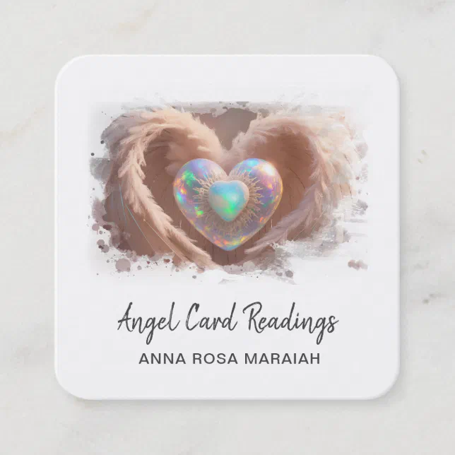 Opal Double Heart QR Angel Wings AP78 WHITE Square Business Card | Zazzle