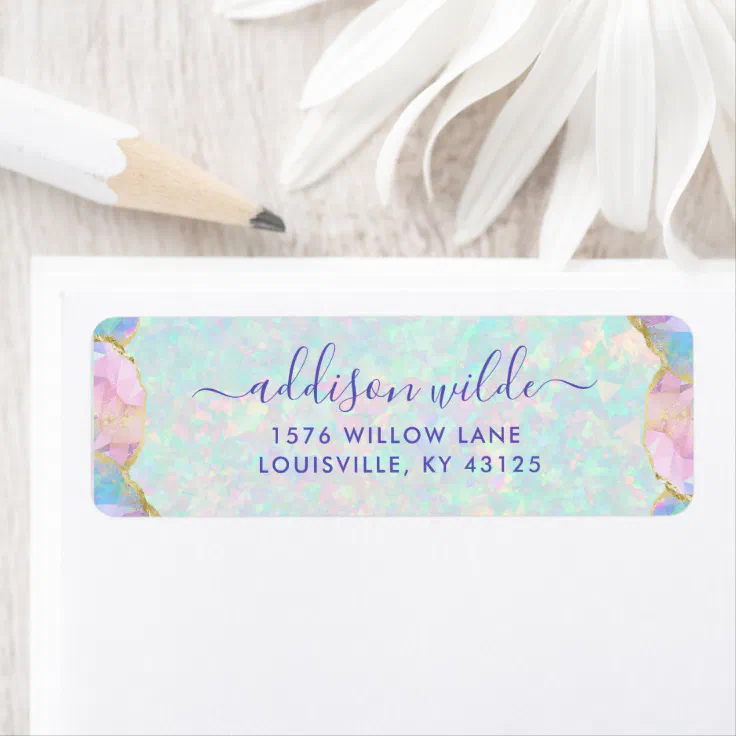 Opal Gemstone Pastel Modern Return Address Label | Zazzle