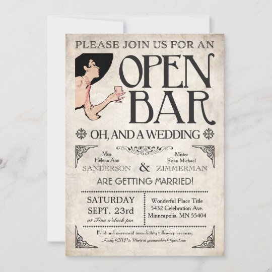 Open Bar and a Wedding Invitations | Zazzle.com