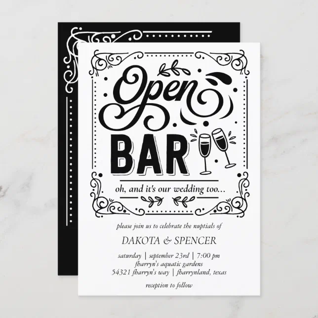 Open Bar (and Wedding) | Casual Micro Wedding Invitation | Zazzle
