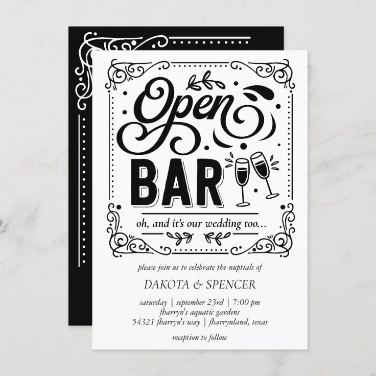 Open Bar (and Wedding) | Casual Micro Wedding Invitation | Zazzle