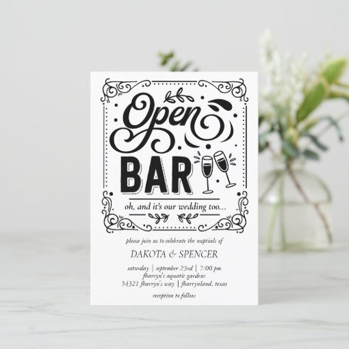 Open Bar (and Wedding) | Casual Micro Wedding Invitation | Zazzle