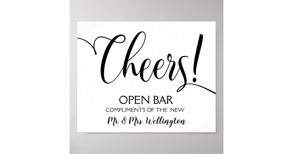 Open bar Cheers wedding sign | Zazzle