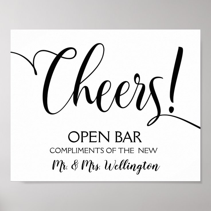Open bar Cheers wedding sign | Zazzle