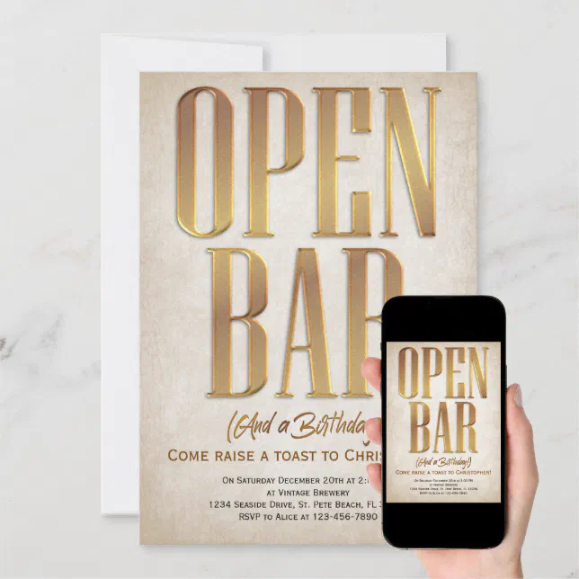 Open Bar Funny Birthday Invitation | Zazzle